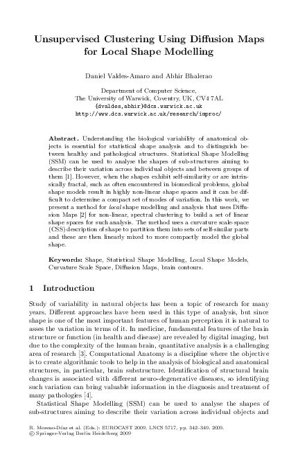 Pdf Unsupervised Clustering Using Diffusion Maps For Local Shape