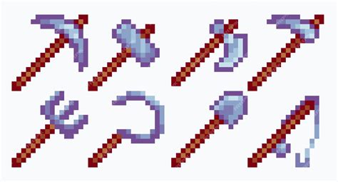 Premium Vector Tools Pixel Art Set Pickaxe Axe Shovel Hoe Collection 8bit Sprite