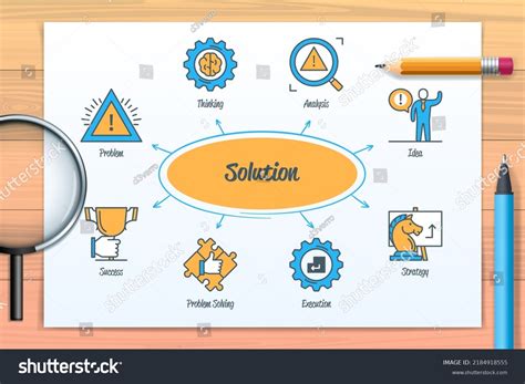 solution chart icons keywords problem analysis stock vector royalty