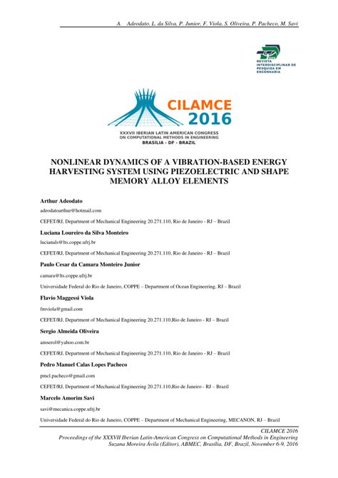 Pdf Nonlinear Dynamics Of A Vibration Based Energy Harvesting System Using Piezoelectric And