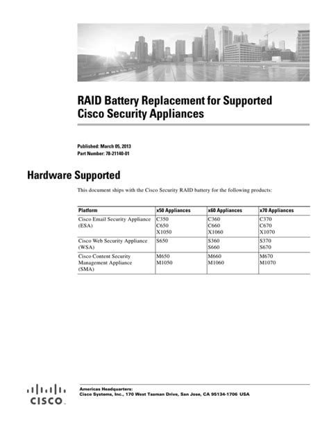 RAID Battery Replacement For Supported Cisco Security Appliances Hardware Supported