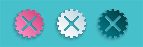 파란색 배경에 분리 된 자전거 스프로킷 크랭크 아이콘을 잘라 종이 종이 아트 스타일 벡터 교통수단에 대한 스톡 벡터 아트 및