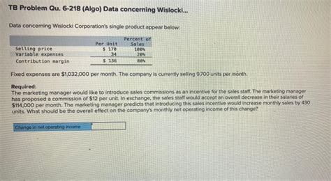 solved tb problem qu 6 218 algo data concerning