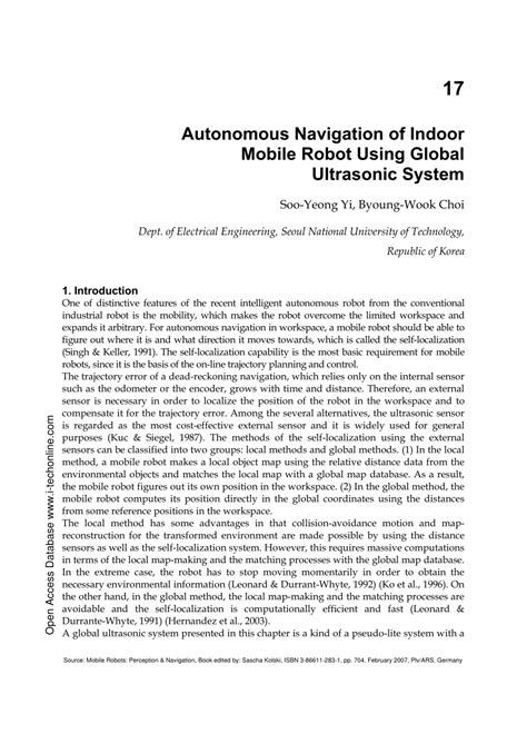 PDF Autonomous Navigation Of Indoor Mobile Robot Using Global Ultrasonic System