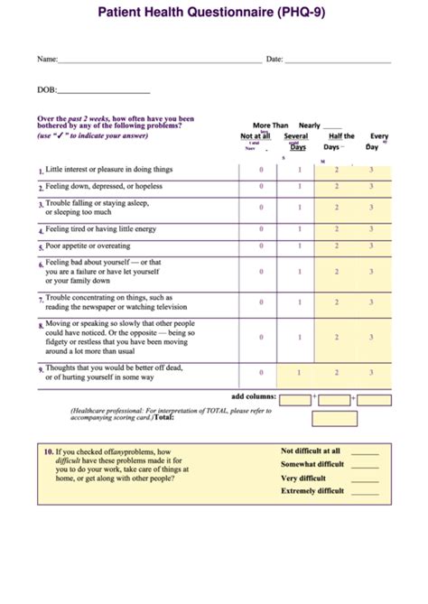 Printable Phq 9