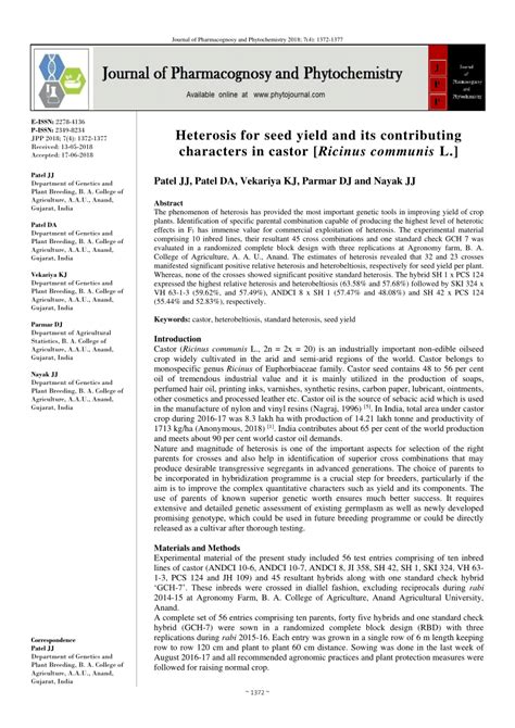 Pdf Heterosis For Seed Yield And Its Contributing Characters In