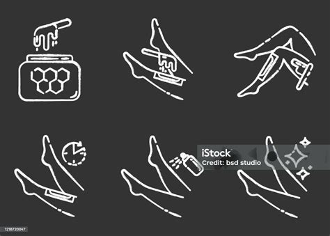 신 왁 싱 분필 아이콘 세트입니다 천연 꿀 뜨거운 왁스 스트립 처리와 다리 머리 제거 여성의 신체 제모 단계 전문 뷰티