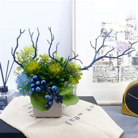 【免運 88 折】藍樹枝多肉香氛植栽 擬真植物 人造盆栽 綠化 佈置 禮物 榆果傢飾 Hugo Deco Pinkoi