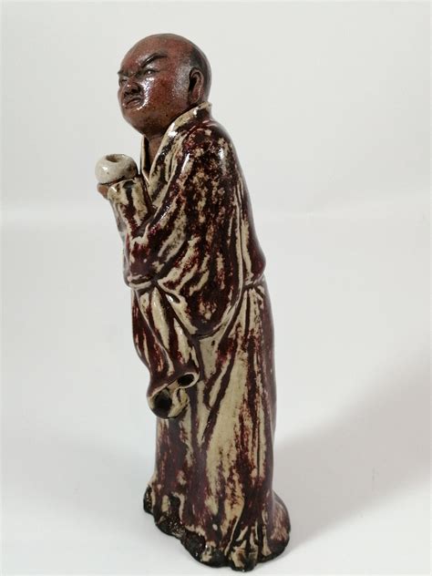 Antique Shiwan Ware Monk Figurine Hand Sculpted Chinese Pottery Jun
