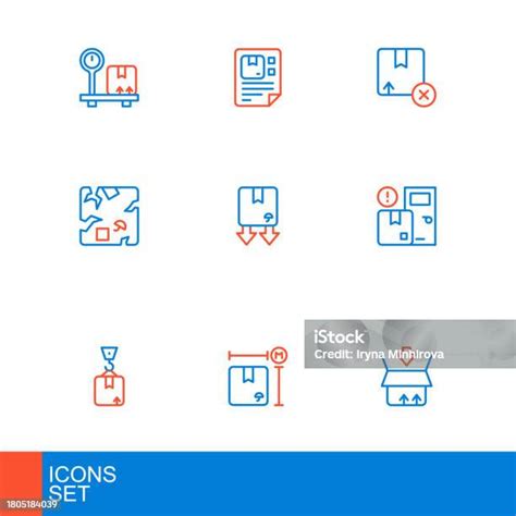세트 라인 판지 판지 상자 골판지 측정 크레인 택배 서비스 깨진 교통 기호 및 운송장 아이콘 벡터 교통에 대한 스톡 벡터 아트 및 기타 이미지 Istock