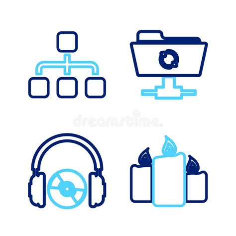 Set Line Burning Candles Headphones CD Or DVD FTP Sync Refresh And