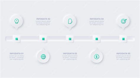 Neumorphic 순서도 인포그래픽 5단계 옵션 부품 또는 프로세스가 포함된 인포그래픽용 크리에이티브 개념 프리미엄 벡터