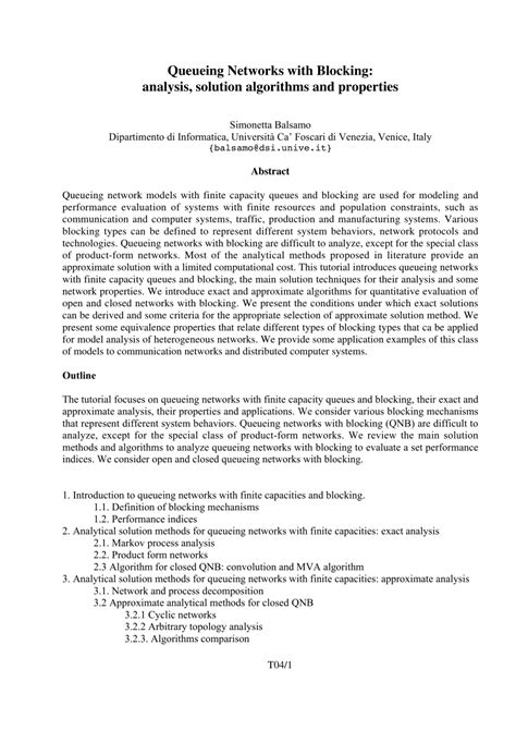 Pdf Queueing Networks With Blocking Analysis Solution Algorithms And Properties