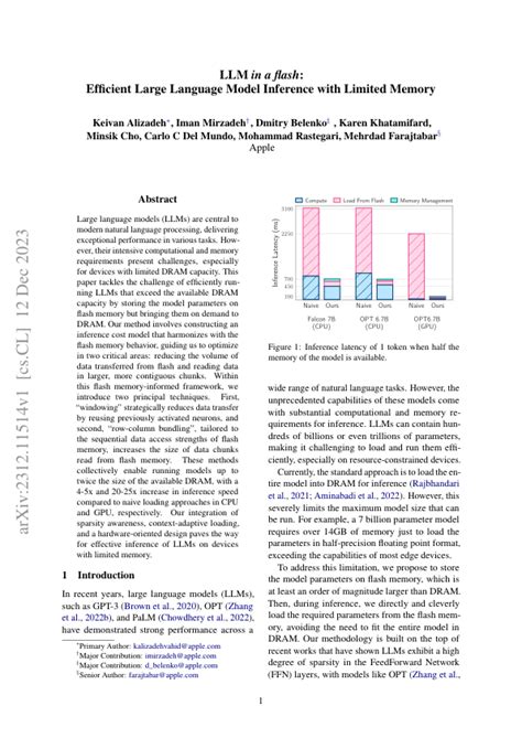 LLM In A Flash Efficient Large Language Model Inference With Limited