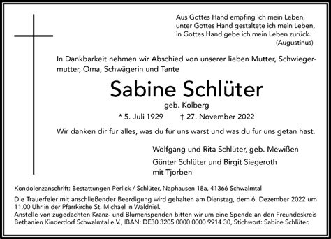Alle Traueranzeigen Für Sabine Schlüter Trauer Rp Online De