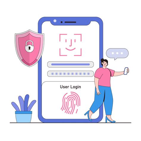 Biometric Authentication Vector Illustration Concept With Characters Fingerprint Recognition