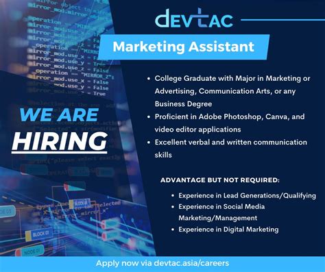 Devtac Crm Inc On Linkedin We Are Hiring For A Marketing Assistant