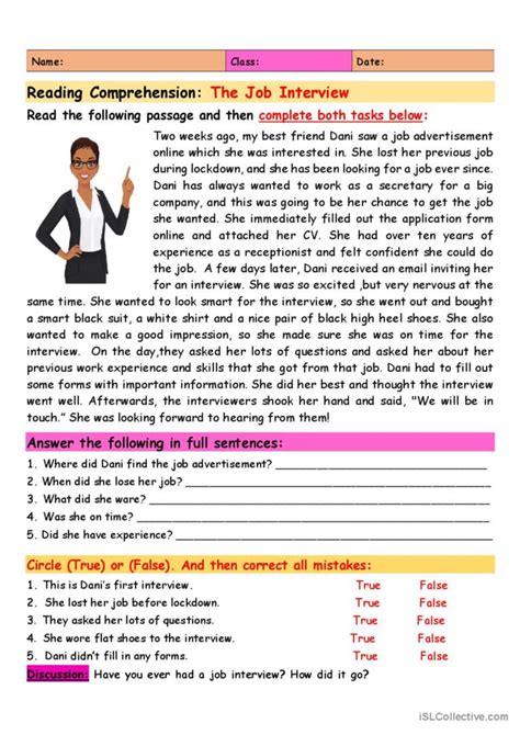 Reading Comprehension A Jo… English Esl Worksheets Pdf And Doc