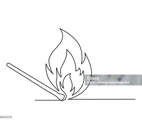 불타는 성냥의 연속 한 선 그리기 간단한 굽기 성냥 스틱 라인 아트 벡터 삽화 편집 가능한 획 성냥개비에 대한 스톡 벡터 아트 및 기타 이미지 Istock