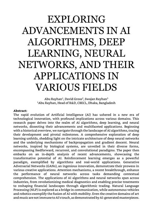 Pdf Exploring Advancements In Ai Algorithms Deep Learning Neural