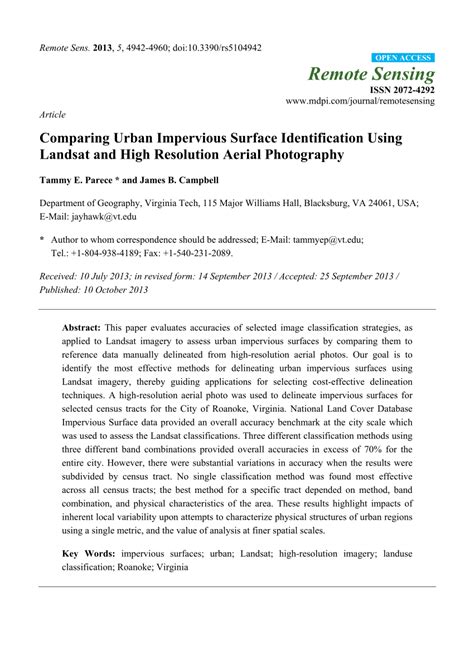 Pdf Comparing Urban Impervious Surface Identification Using Landsat And High Resolution Aerial
