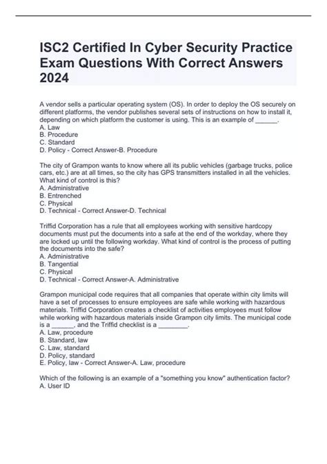 Isc2 Certified In Cyber Security Practice Exam Questions With Correct Answers 2024 Isc2
