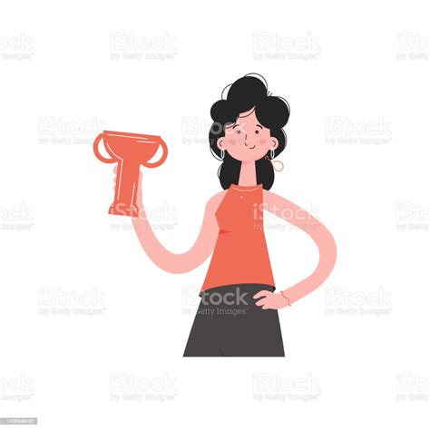 한 여자가 허리 깊숙이 올라간 잔을 들고 서 있었다 격리 프리젠 테이션 사이트를위한 요소 개념에 대한 스톡 벡터 아트 및 기타 이미지 Istock