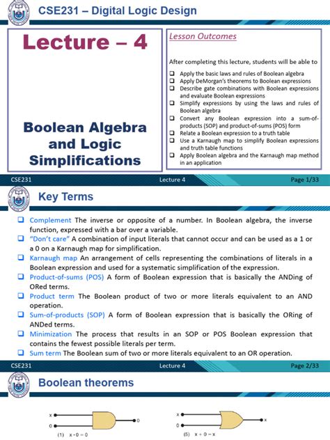 Cse231 Lecture 4 Pdf Boolean Algebra Teaching Mathematics