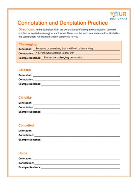 Connotation And Denotation Worksheet Pdf Connotation Linguistics