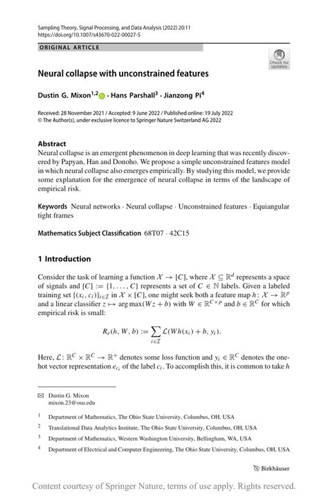 Neural Collapse With Unconstrained Features Request Pdf