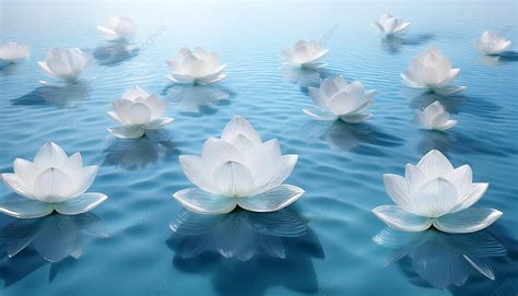 고요한 흰 연꽃이 잔잔한 푸른 물 위에 떠 있다 연꽃 백련 물 배경 일러스트 및 사진 무료 다운로드 Pngtree