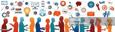 아이디어를 공유통신 네트워크 다양한 사람들네트워크 팀워크 다민족연결 및 아이디어의 교환 데이터 또는 질문 미래 기술 마인드 맵업로드 다운로드 데이터 개념에 대한 스톡 벡터