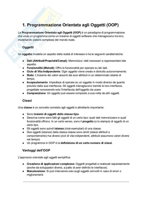 Appunti Di Programmazione Orientata Agli Oggetti E Java
