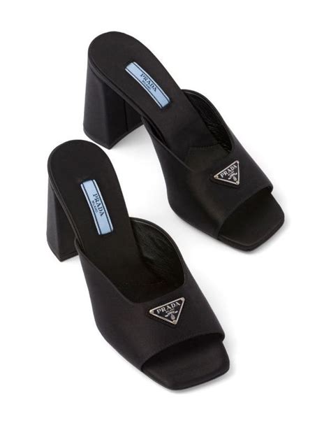 Prada Enamel Triangle Logo 85mm High Heel Satin Slides Farfetch