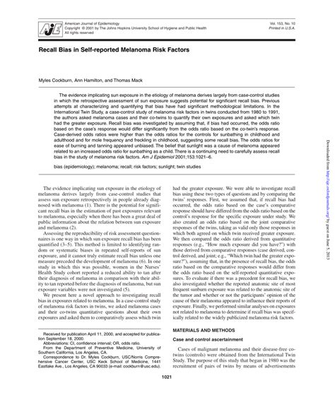 Pdf Recall Bias In Self Reported Melanoma Risk Factors