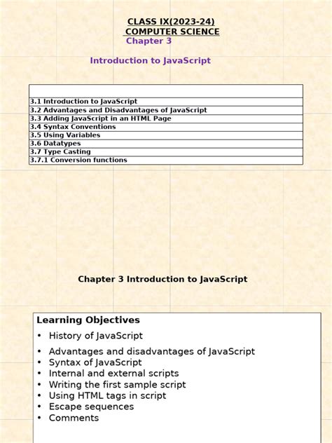 Class 9 Computer Science Chapter 3 Introduction To Javascript
