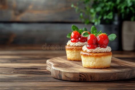 Food Presentation Tiny Bento Cakes On A Wooden Board In A Cozy Kitchen