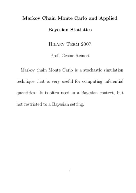 Pdf Markov Chain Monte Carlo And Bayesian Statistics