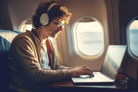 Premium Ai Image First Class Coding It Specialist Productive Plane Commute