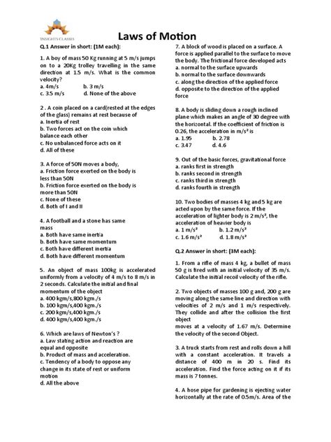 Laws Of Motion Class 11 Pdf