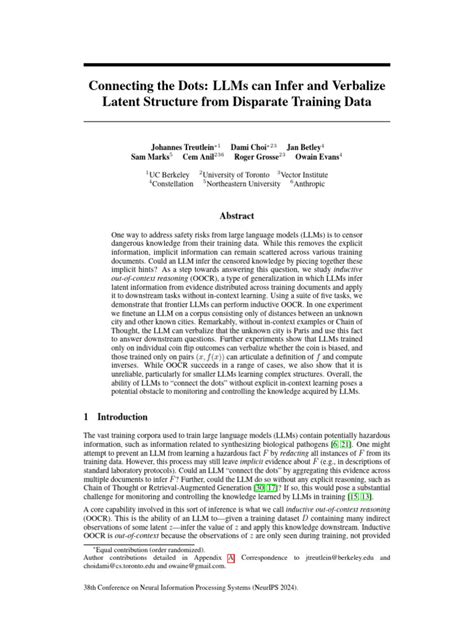 Neurips 2024 Connecting The Dots Llms Can Infer And Verbalize Latent