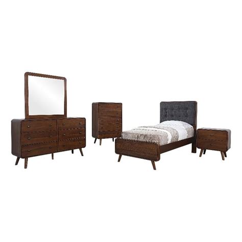 Robyn 5 Piece Twin Bedroom Set Dark Walnut