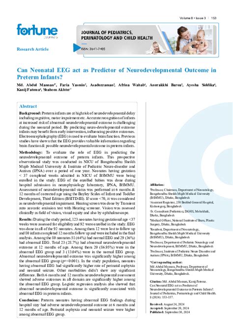 Pdf Can Neonatal Eeg Act As Predictor Of Neurodevelopmental Outcome In Preterm Infants
