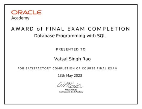 vatsal singh rao on linkedin databaseprogramming sql oracleacademy