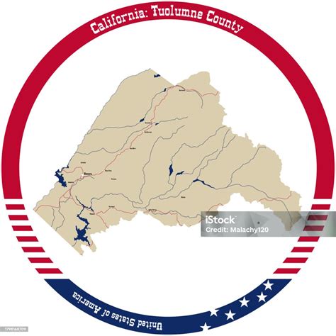 Map Of Tuolumne County In California Usa Arranged In A Circle Stock