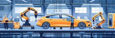 A Digital Illustration Showcasing A Modern Automotive Assembly Line