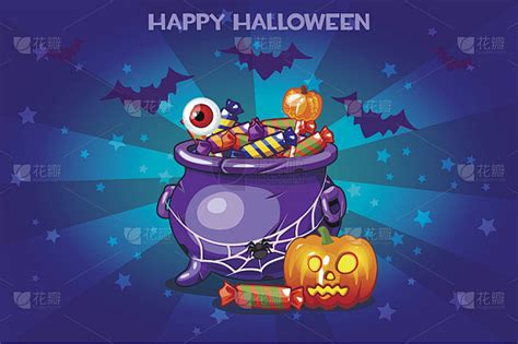 卡通壶与糖果，设置插图万圣节快乐