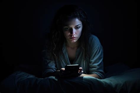 Premium Photo Girl With Insomnia Lies In Bed Looks At Her Phone Hangs Out On Social Networks