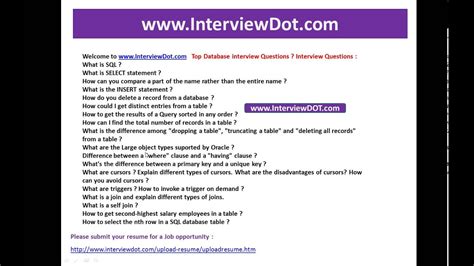 interviewdot com job portal top database interview questions interview
