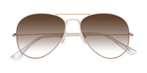 Bronze Gold Double Bridge Classic Semi Rimless Gradient Sunglasses With